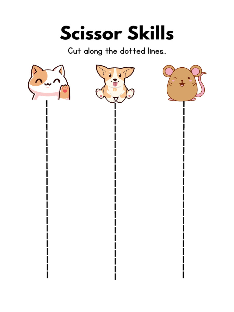 Colorful Lined Scissor Skills Worksheet | PDF
