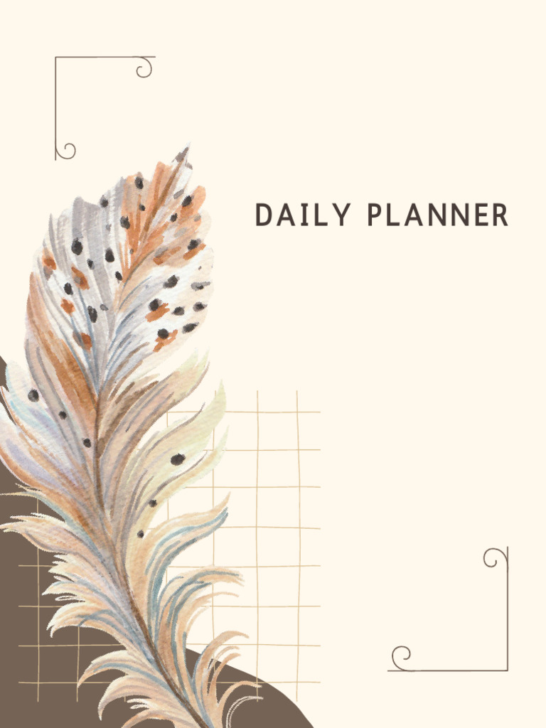 Brown and Beige Watercolor Blob Feather Daily Planner Cover | PDF