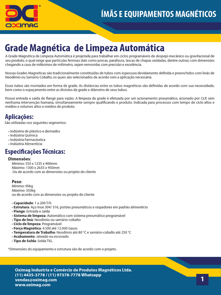 Oximag Ficha Tecnica Grade Magnetica Automatica | PDF