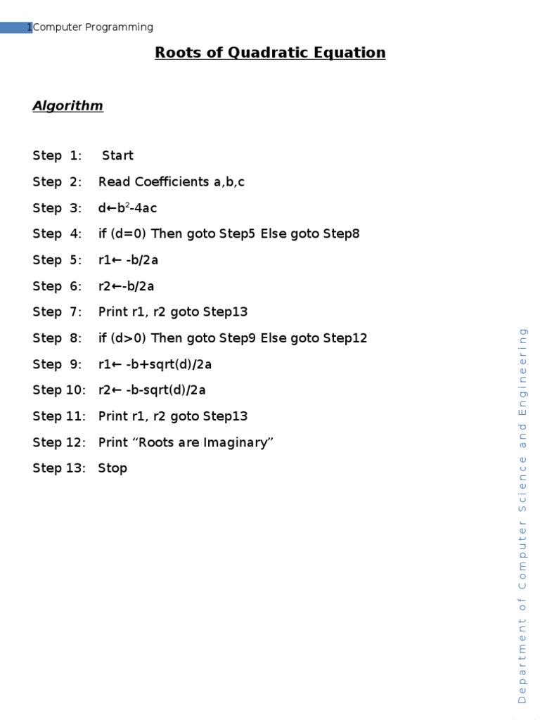 Quadratic Roots & Conversions Algorithms | PDF