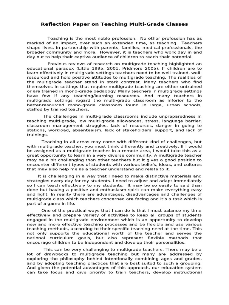 Multi Grade Reflection | PDF