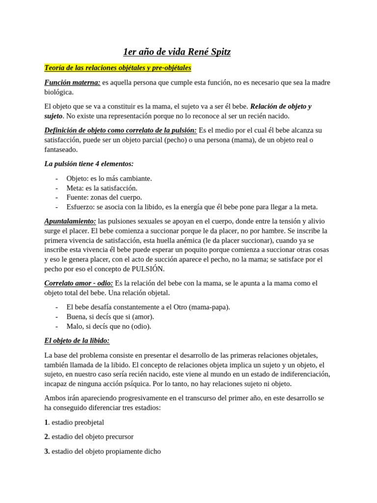 1er Año de Vida René Spitz | PDF