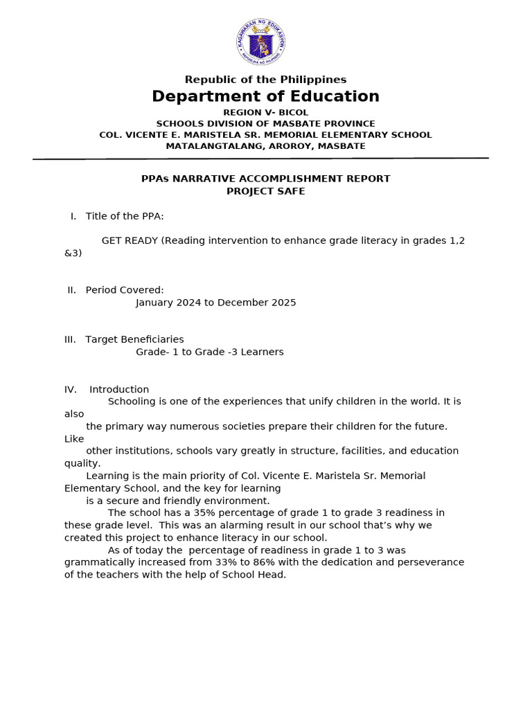 Accopmplishment REPORT PROJECT GET READY | PDF