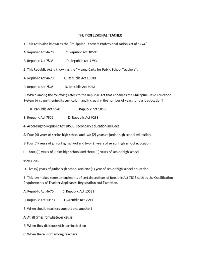 ANSWER KEY THE PROFESSIONAL TEACHER WPS Office | PDF | Teachers | Schools