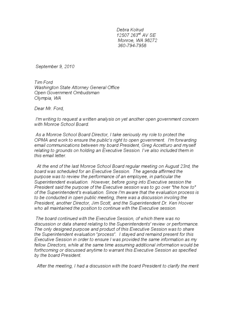 Monroe School Board OPMA Concerns | PDF | Evaluation | Government