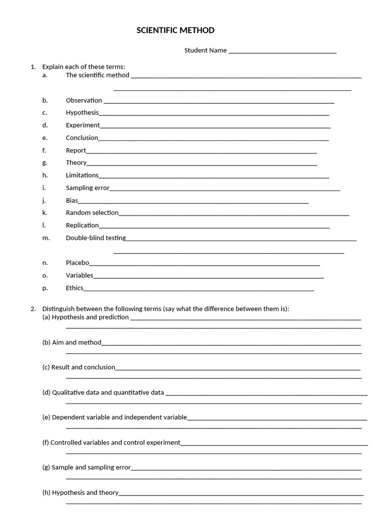 Scientific Method Class Test Pdf