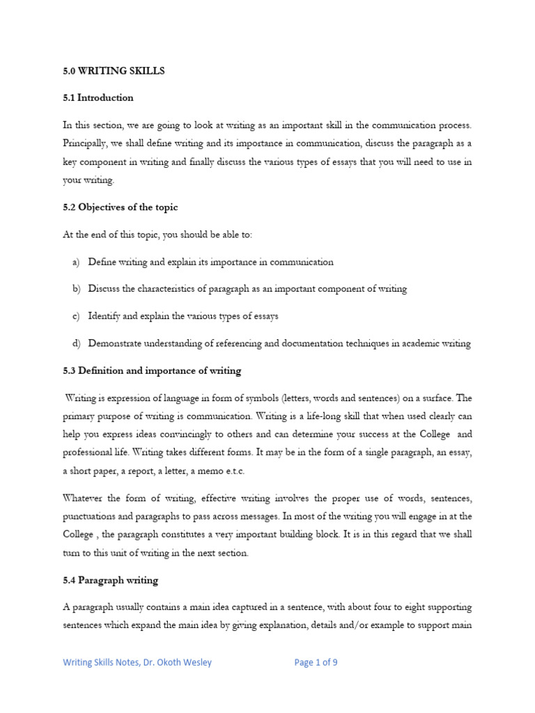 Writing Skills | PDF