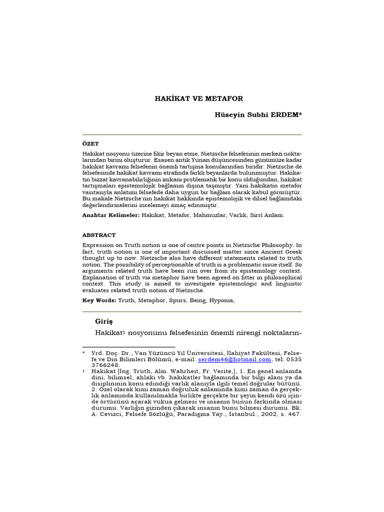 Hakikat Ve Metafor (#62089) - 52484 | PDF