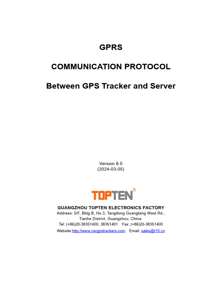 TOPTEN GPRS Communication Protocol V8.0_202403 | PDF