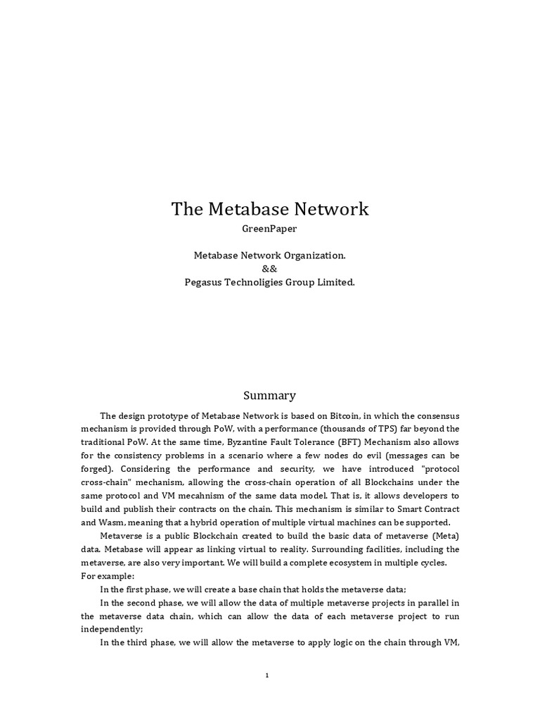 Metabase GreenPaper V1.0 | PDF