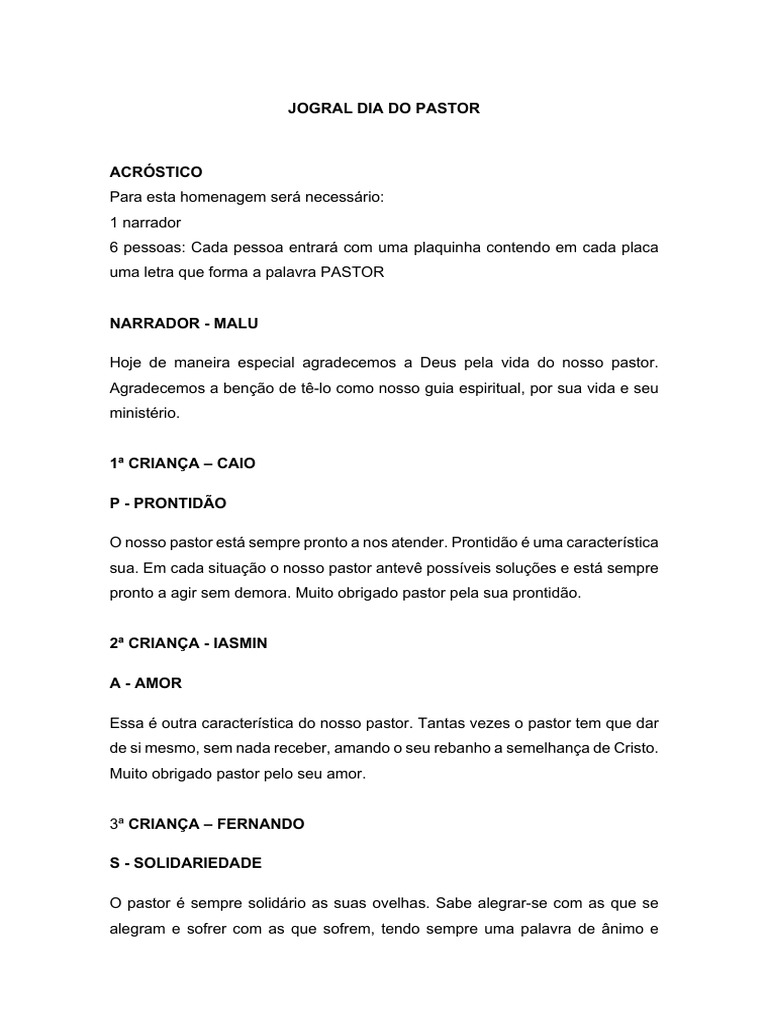 Jogral Dia Do Pastor | PDF