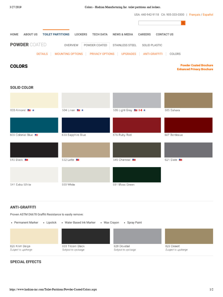 Hadrian Powder Coated Metal Color Chart | PDF