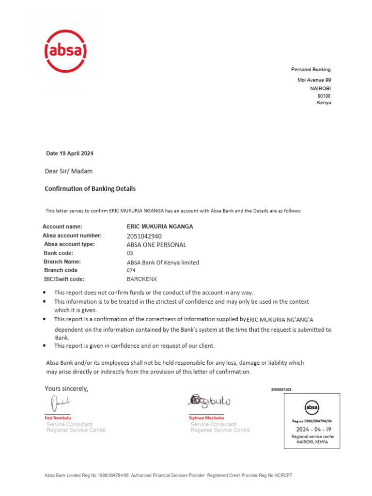 ABSA Confirmation Letter | PDF