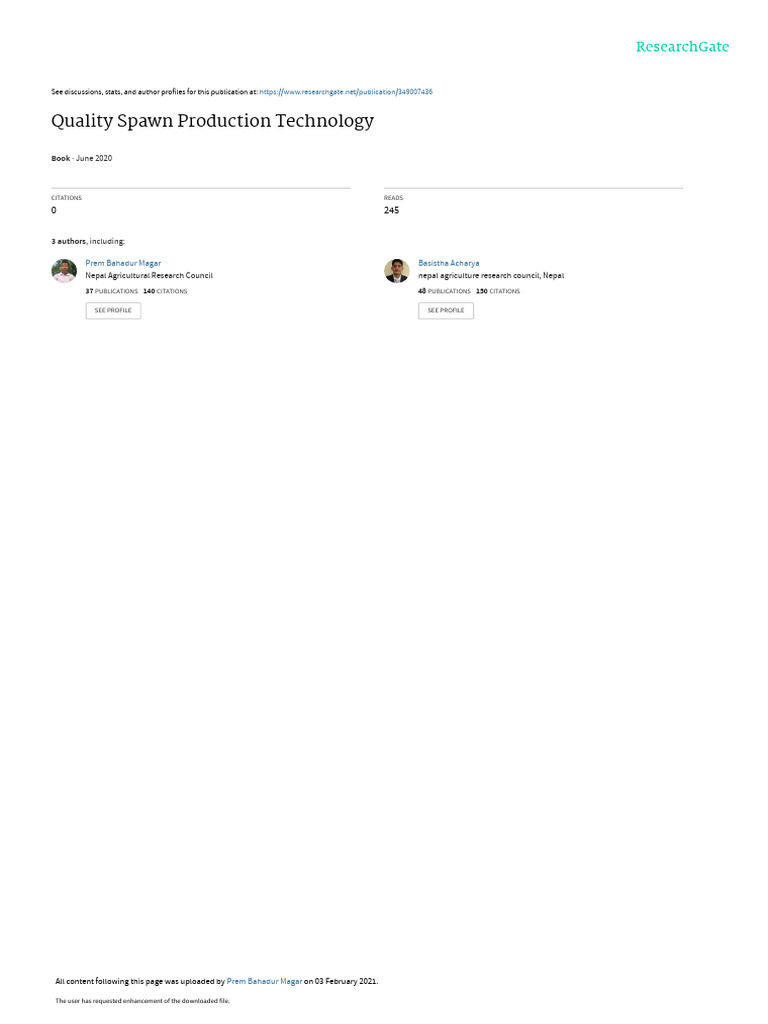 Quality Spawn Production Technology | PDF