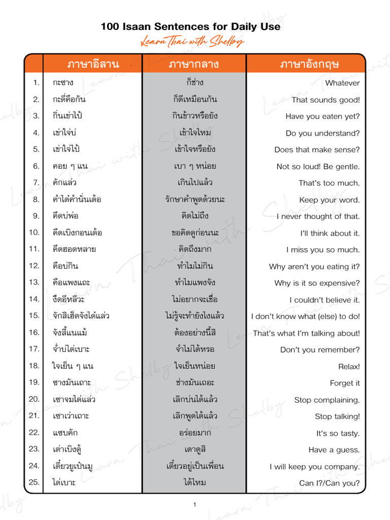 100 Isaan Sentences For Daily Use | PDF
