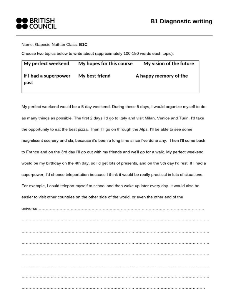 B1 Diagnostic Writing | PDF