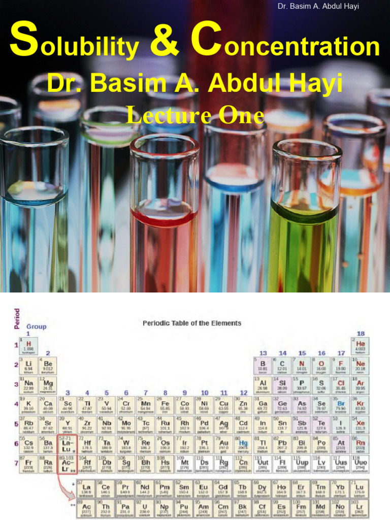 Olubility Oncentration Dr. Basim A. Abdul Hayi: Lecture One | PDF