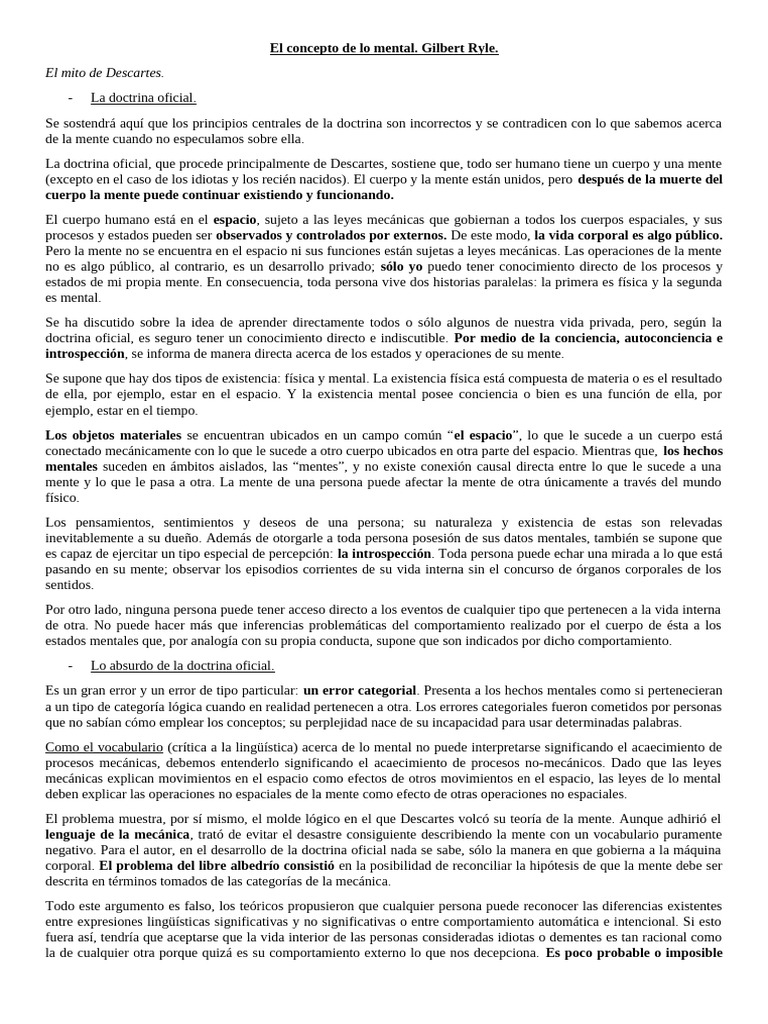 Ryle, Concepto de Lo Mental | PDF