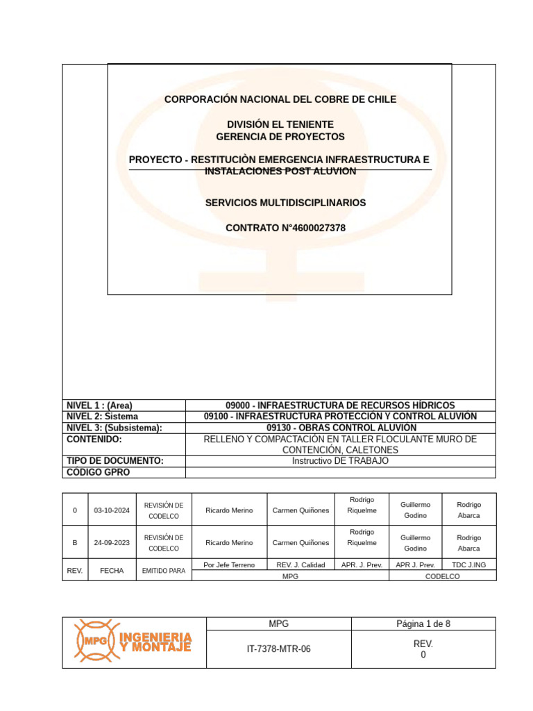 IT-7378-MTR-06 Relleno y Compactación Floculante Formato Corto Rev.B | PDF