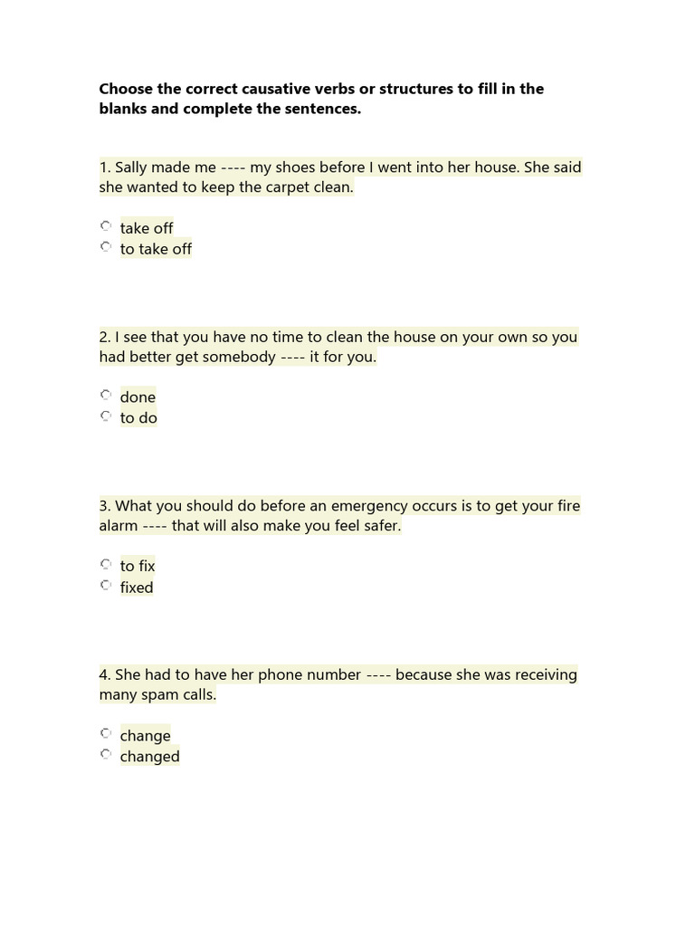 Choose The Correct Causative Verbs or Structures To Fill in The Blanks ...