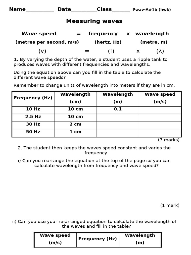 Wave Speed Questions | PDF