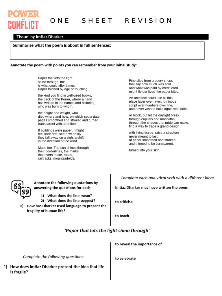 Tissue by Imtiaz Dharker | PDF