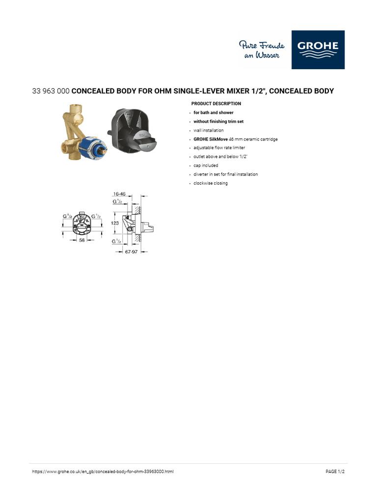GROHE Specification Sheet 33963000 | PDF
