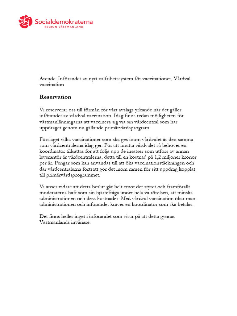 Bilaga 5 Reservation S HSN Vårdval Vaccination | PDF