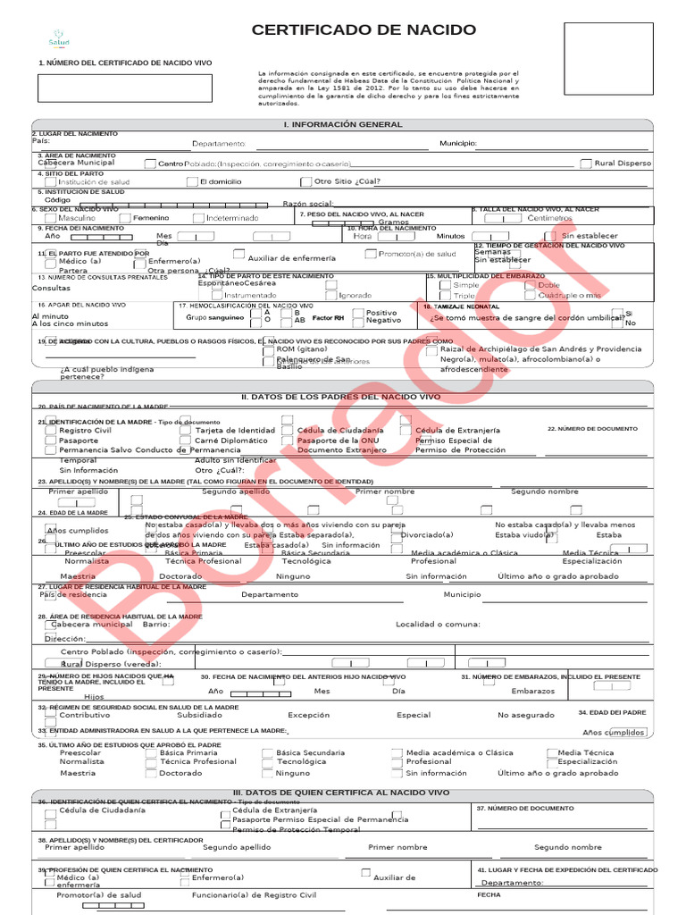 Certificado Nacido Vivo | PDF | Documento de identidad