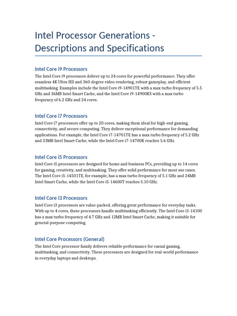 Intel Processor Generations | PDF