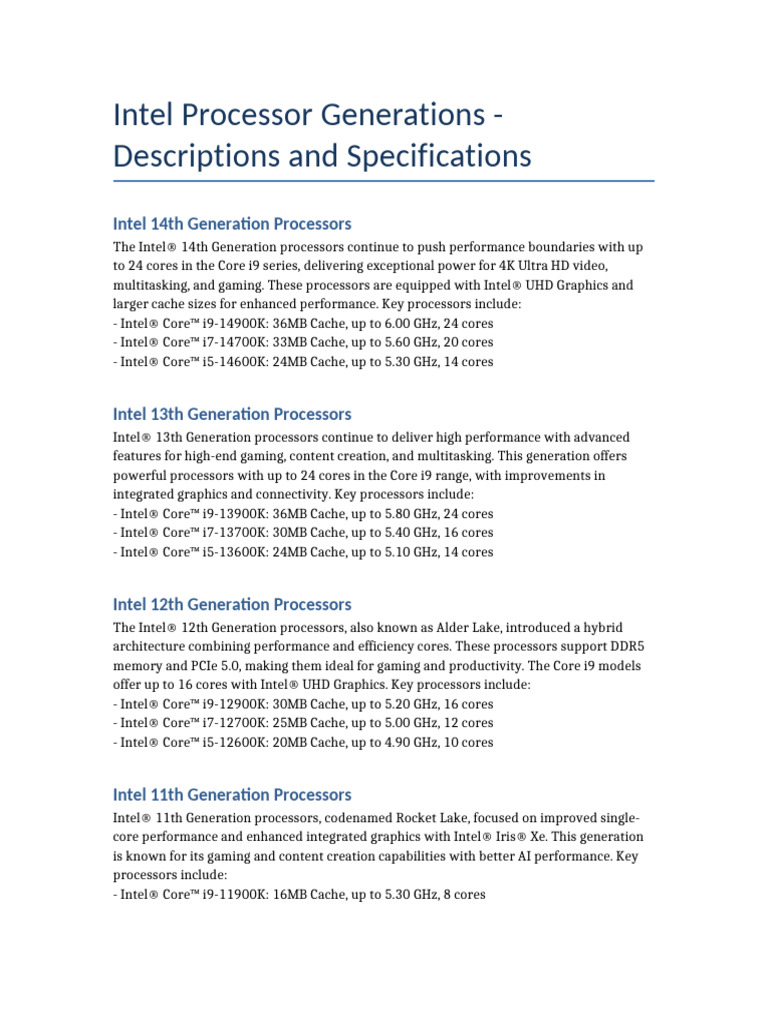 Intel Processor Generations Focused On Generations | PDF