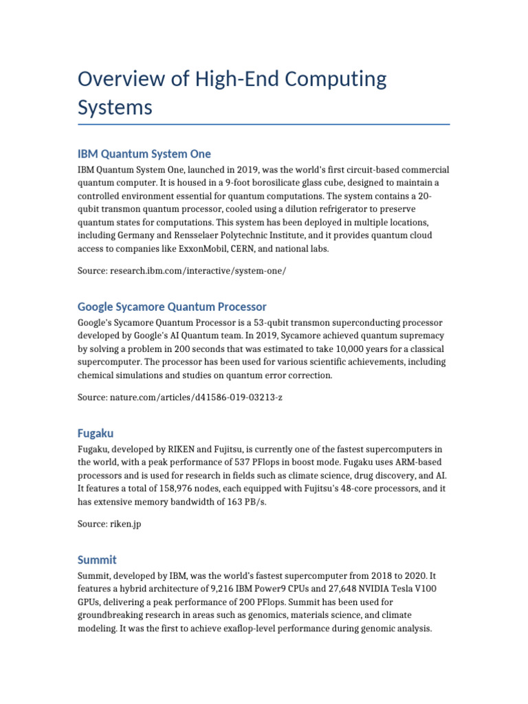 High End Computing Systems Detailed | PDF
