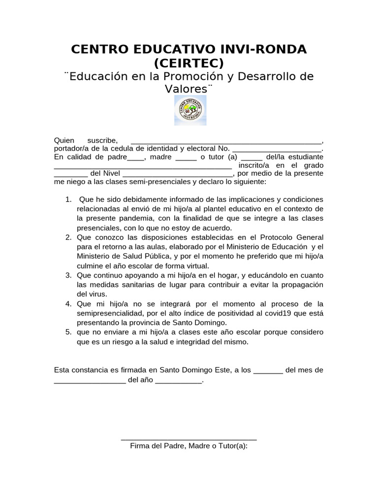 Carta Compromiso Al No Retorno | PDF