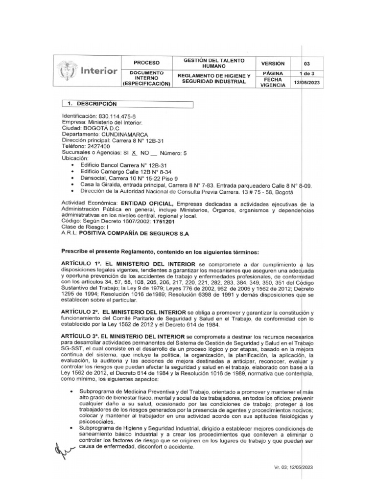 Reglamento de Higiene | PDF