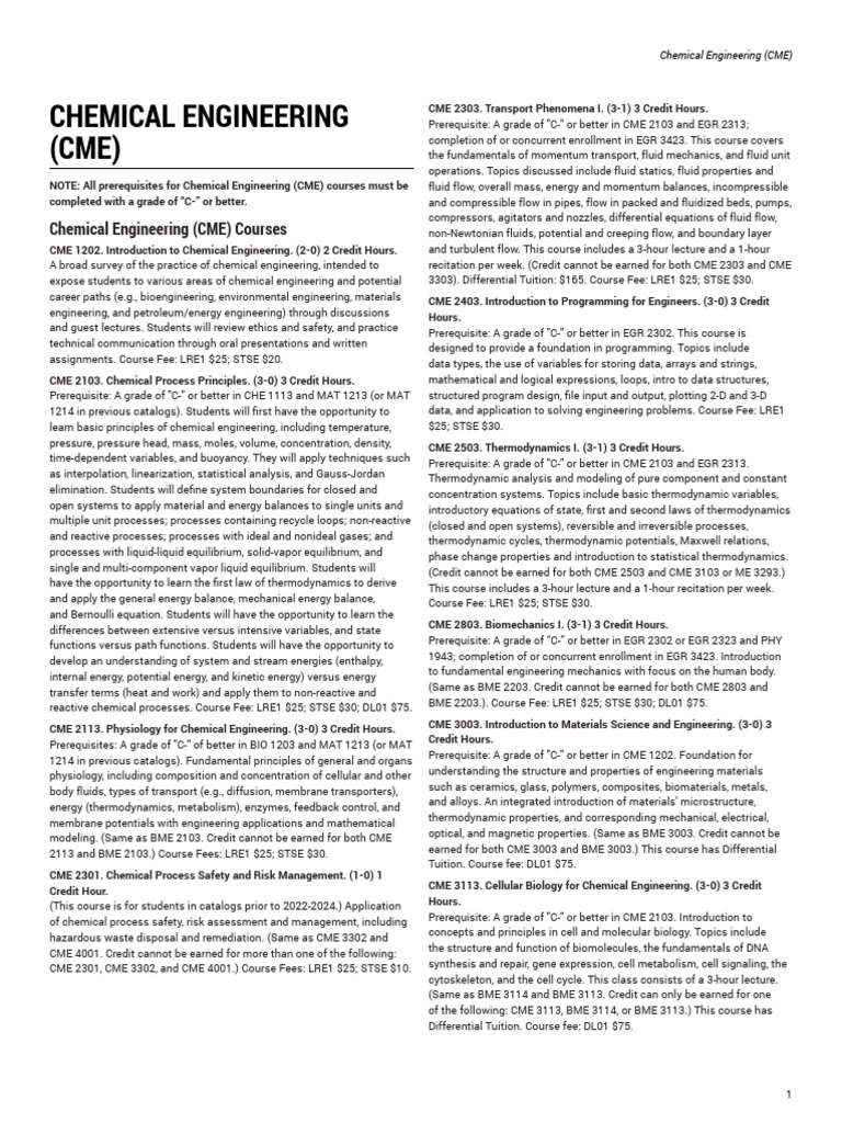 Chemical Engineering (CME) Courses | PDF