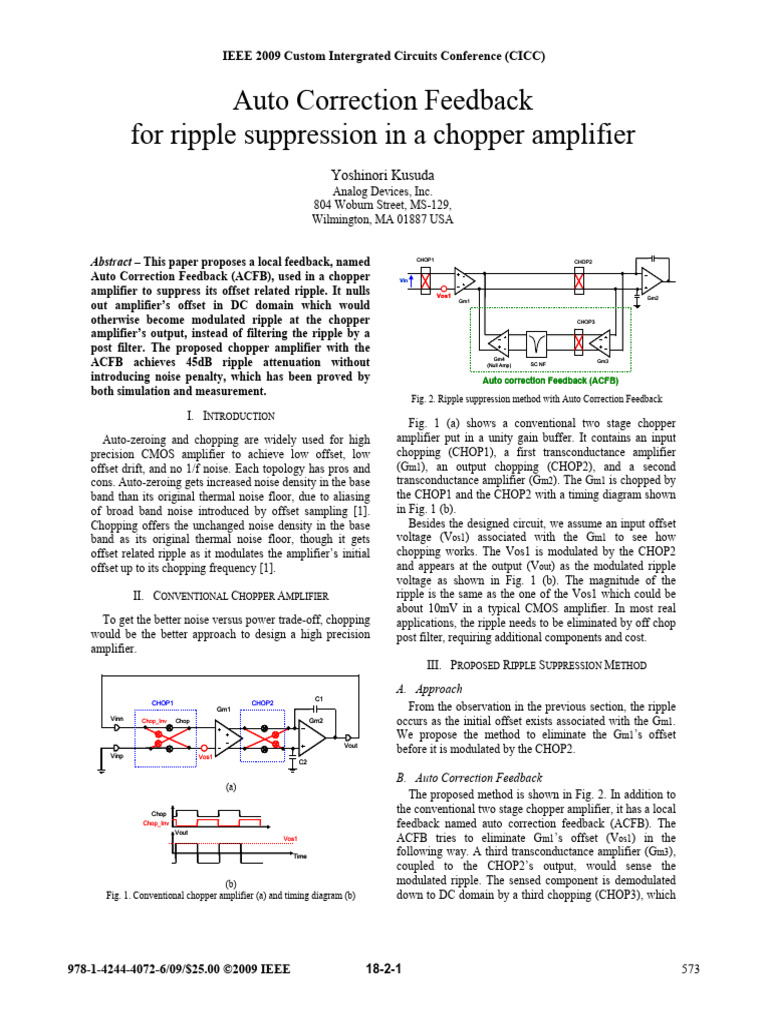 Auto Correction Feedback For Ripple Suppression in A Chopper Amplifier ...