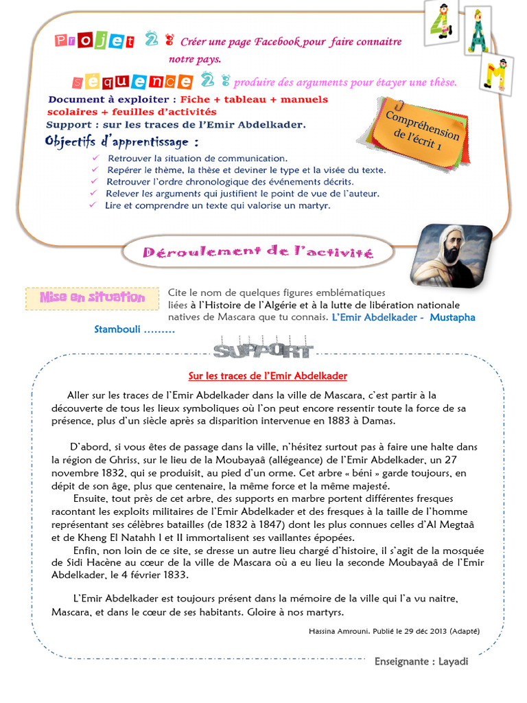 4AM Compréhension de L'écrit 1. L'Emir Abdelkader 2020 | PDF