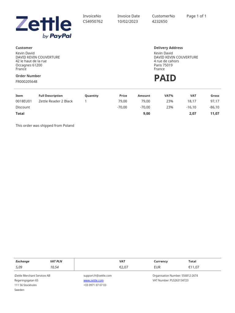 Invoice for Kevin David | PDF