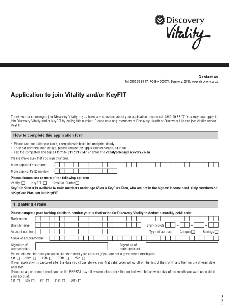 Discovery Vitality Application Form | PDF | Cheque | Credit
