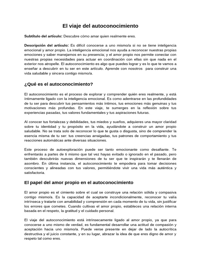 Artículo. El Viaje Del Autoconocimiento. Descubre Cómo Amar Quien ...
