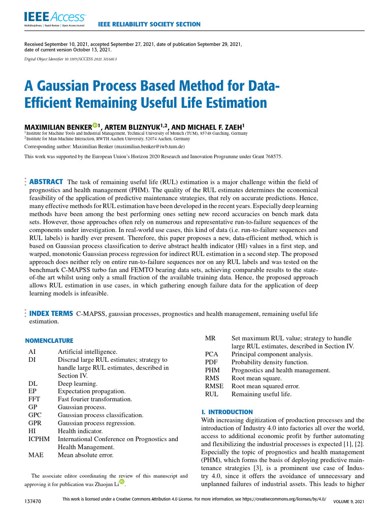 A Gaussian Process Based Method For Data - Efficient Remaining Useful Life Estimation | PDF