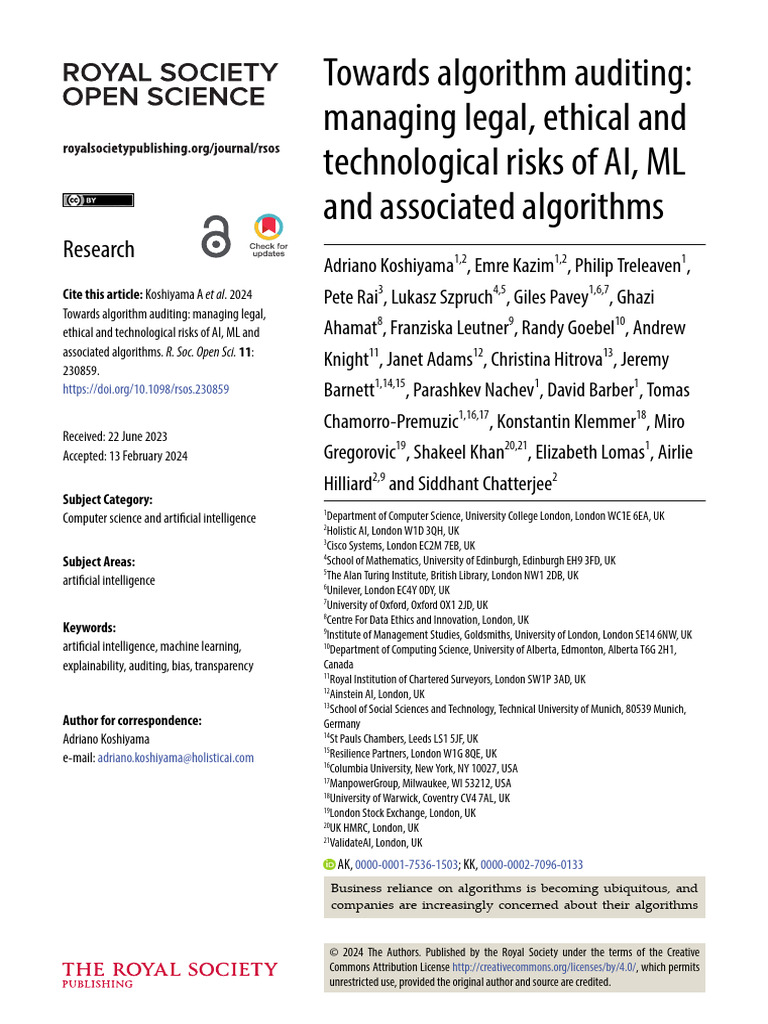 Koshiyama Et Al 2024 Towards Algorithm Auditing Managing Legal Ethical ...