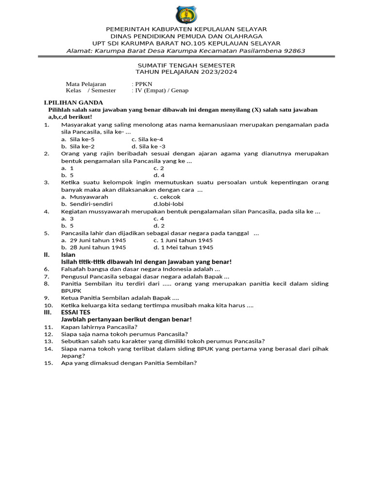 STS 2 PPKN Kelas 4 | PDF