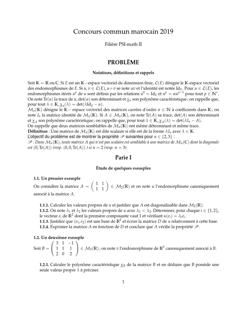 Concours Commun Marocain 2019: Problème | PDF