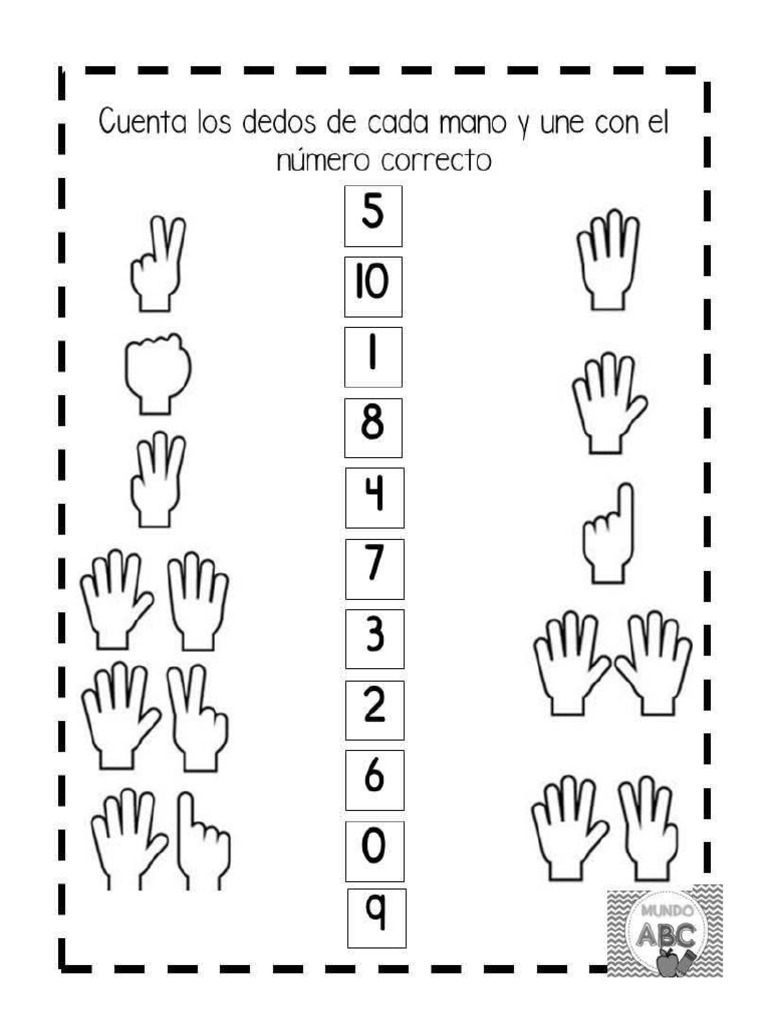 Une La Cantidad de Dedos de La Mano Con El Numero | PDF