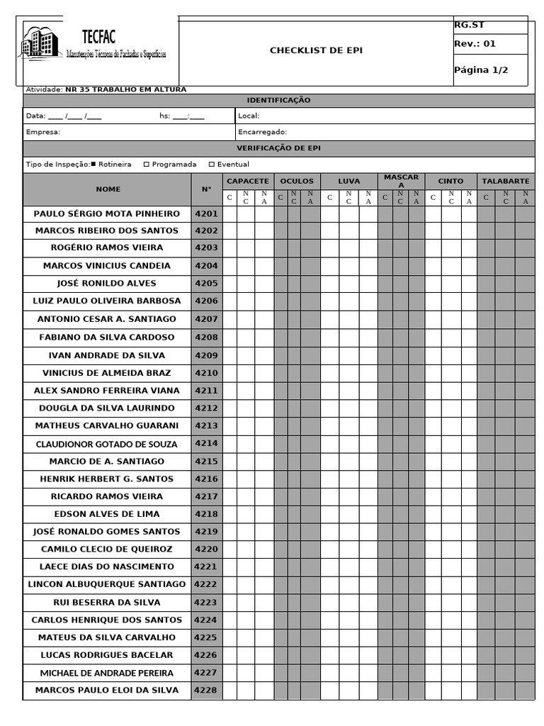 CHECKLIST - EPI | PDF