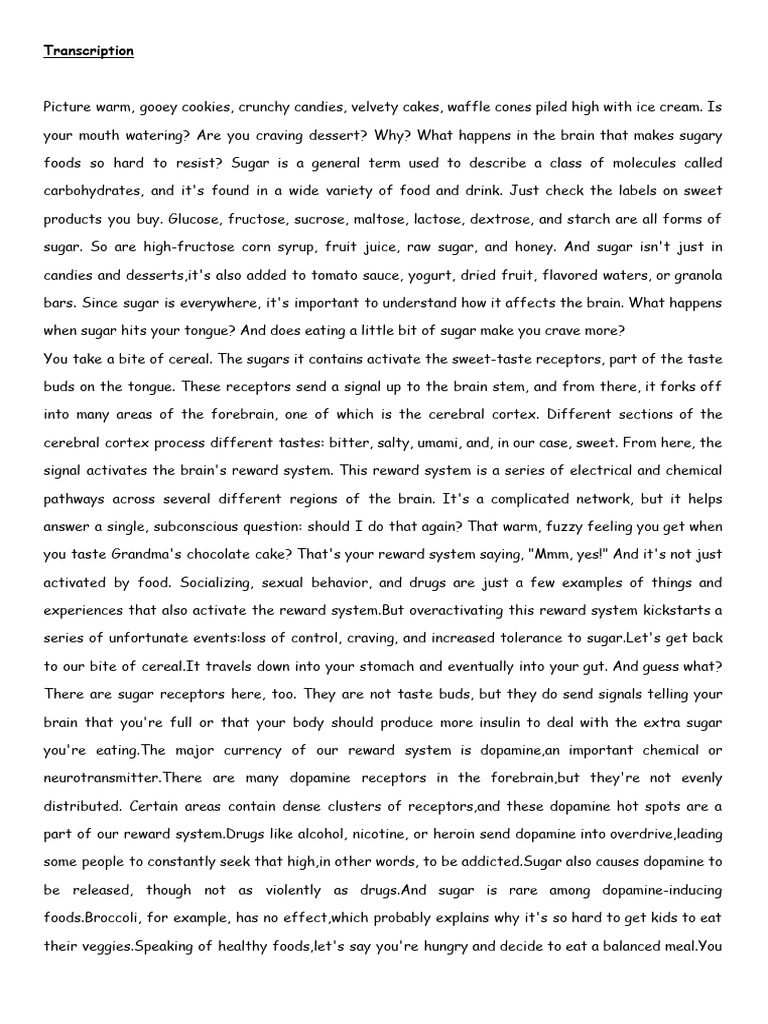 How Sugar Affects The Brain | PDF