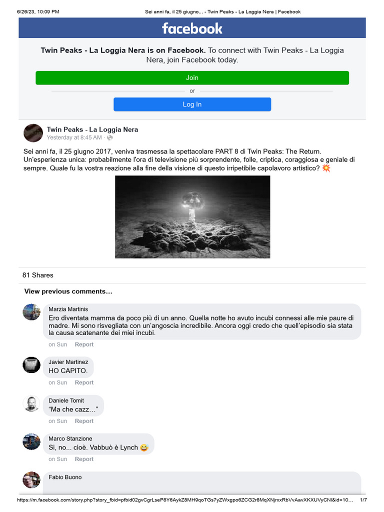 Sei Anni Fa, Il 25 Giugno... - Twin Peaks - La Loggia Nera - Facebook | PDF