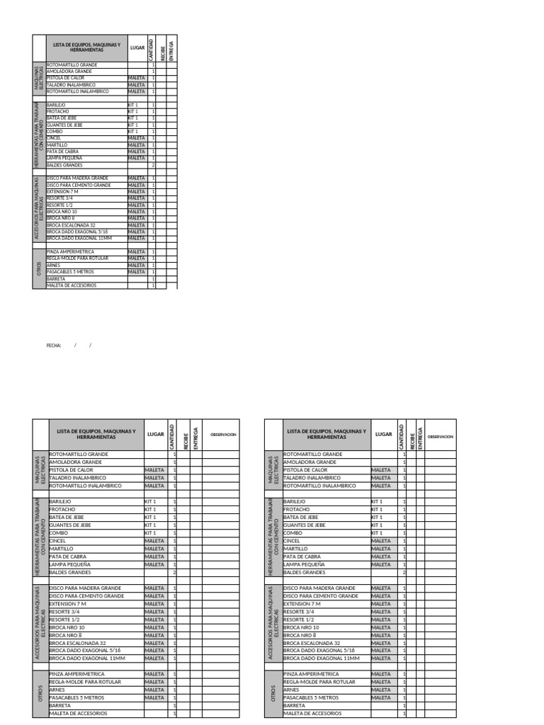Chec List de Herramientas 2024 | PDF