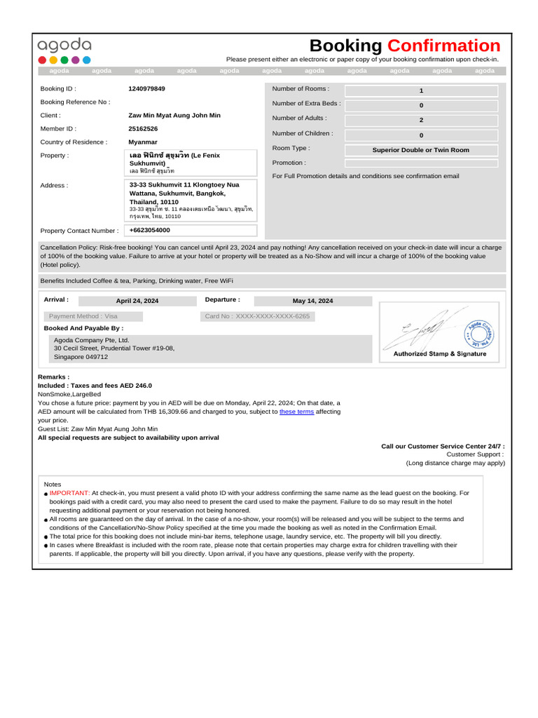 Confirmation_for_Booking_ID_#_1240979849 | PDF